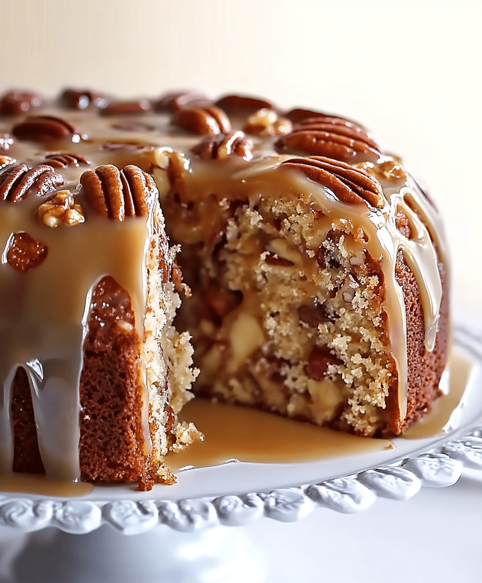 Apple Pecan Cake With Caramel Glaze Recipe - Recipe Flash