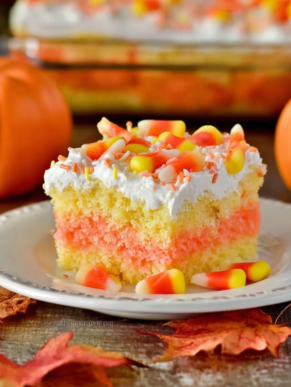 Fun & Festive Candy Corn Poke Cake for Fall Parties - Recipe Flash